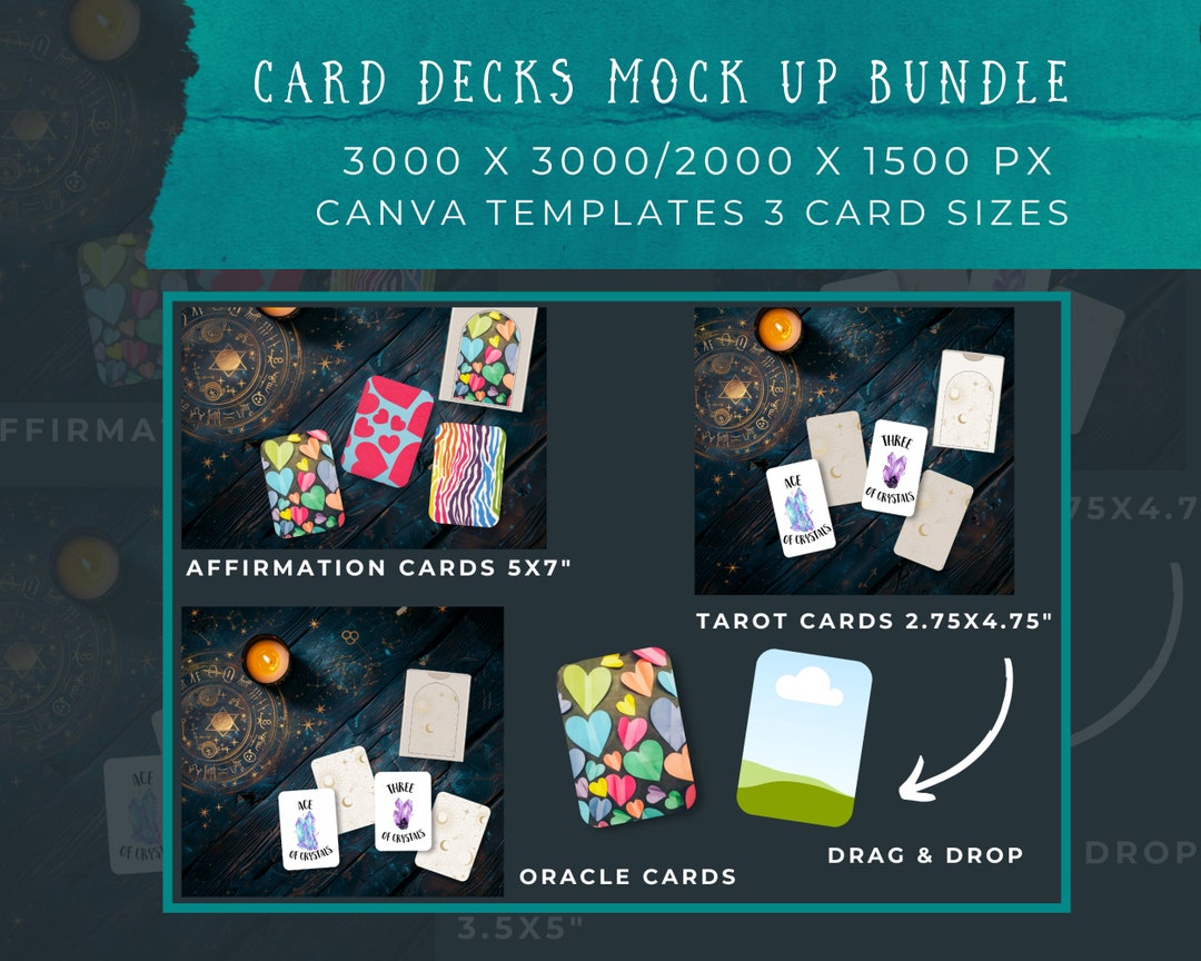 Tarot Affirmation Card Oracle Card Deck Mock up BUNDLE | Canva Frame ...