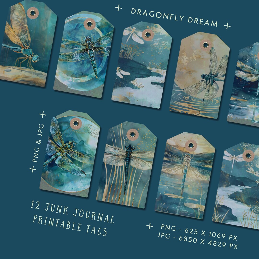 Vintage Junk Journal Digi Kit Printable Dragonfly tags Ephemera Junk ...