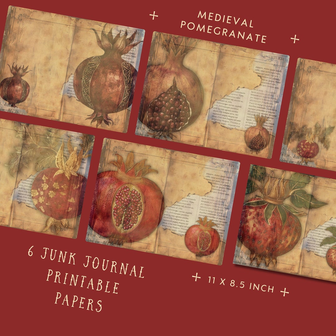 Medieval Pomegranate Themed Printable PDF Junk Journal 6 Pack Digital ...