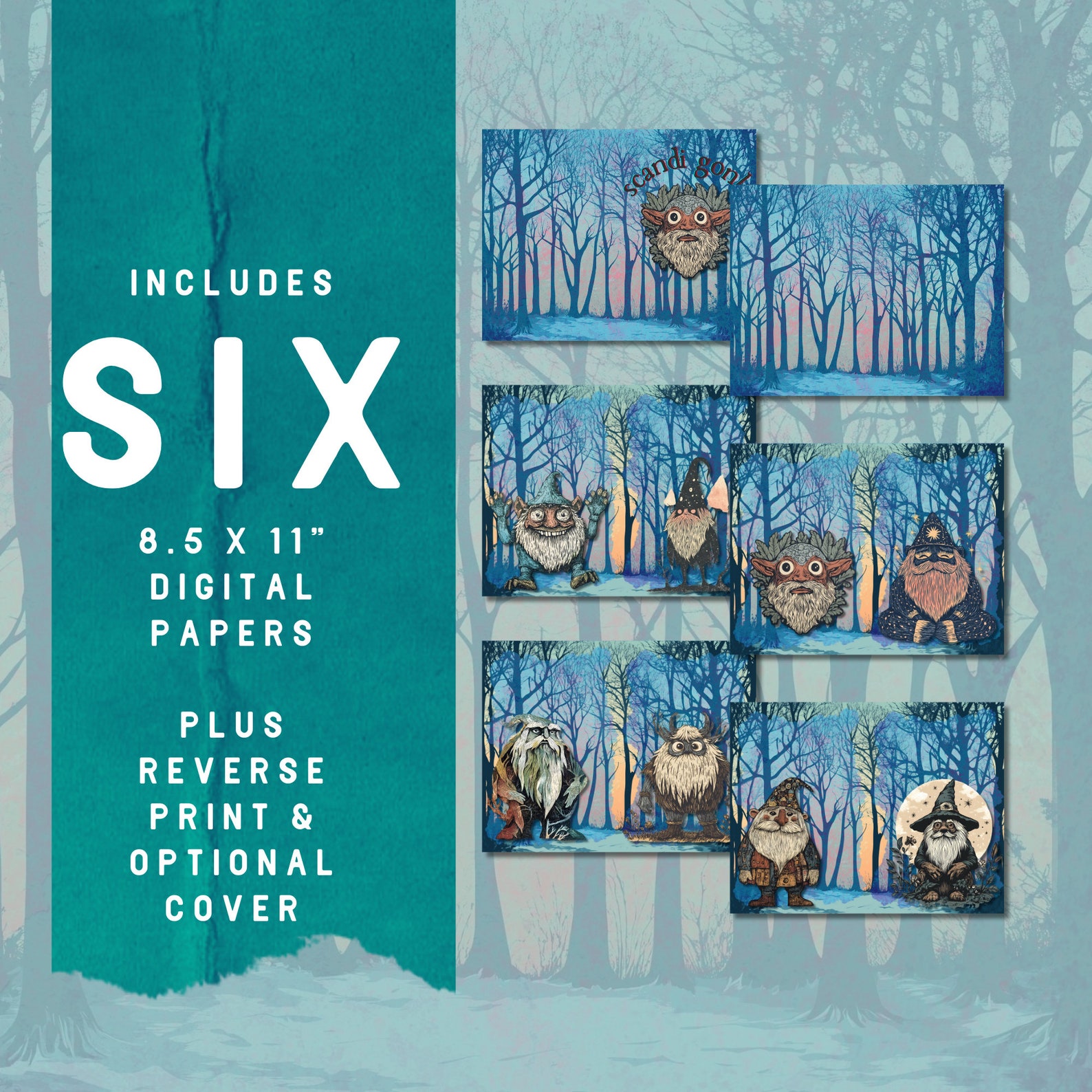 Scandi Gonk Six 8.5x11 Junk Journal Pages | Double Sheets | Vintage ...