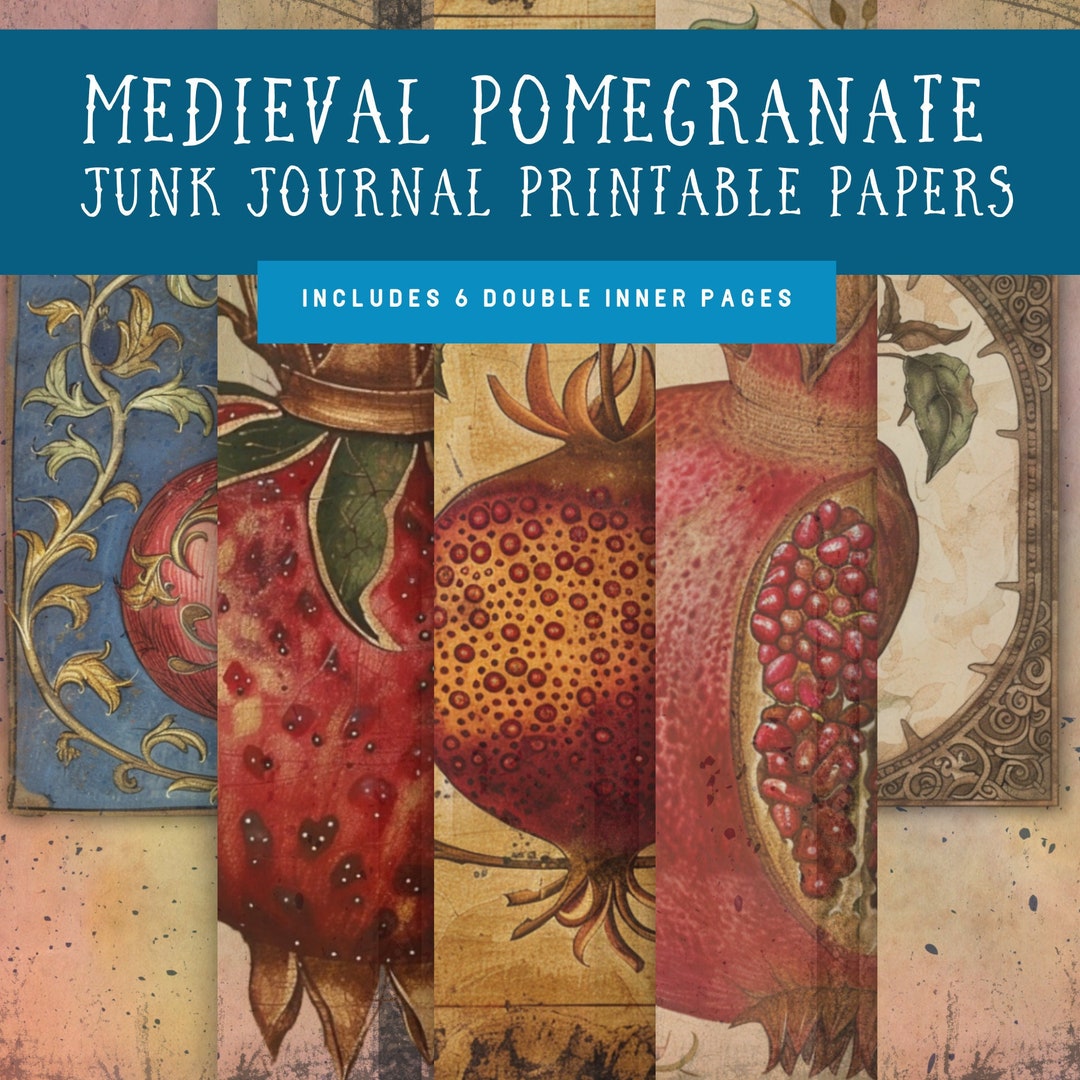 Medieval Pomegranate Themed Printable PDF Junk Journal 6 Pack Digital ...