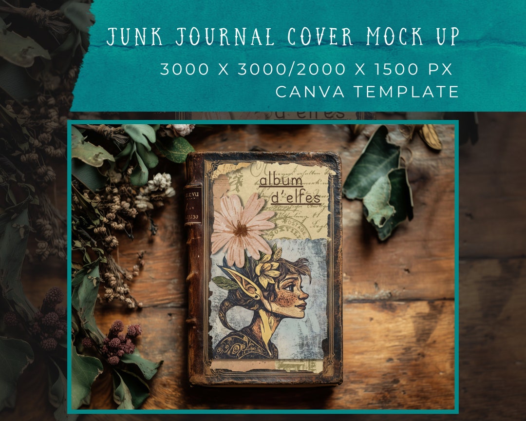 Junk Journal Cover Mock up - Open Tattered & Torn Art Diary. Altered Book, Vintage Ephemera ...