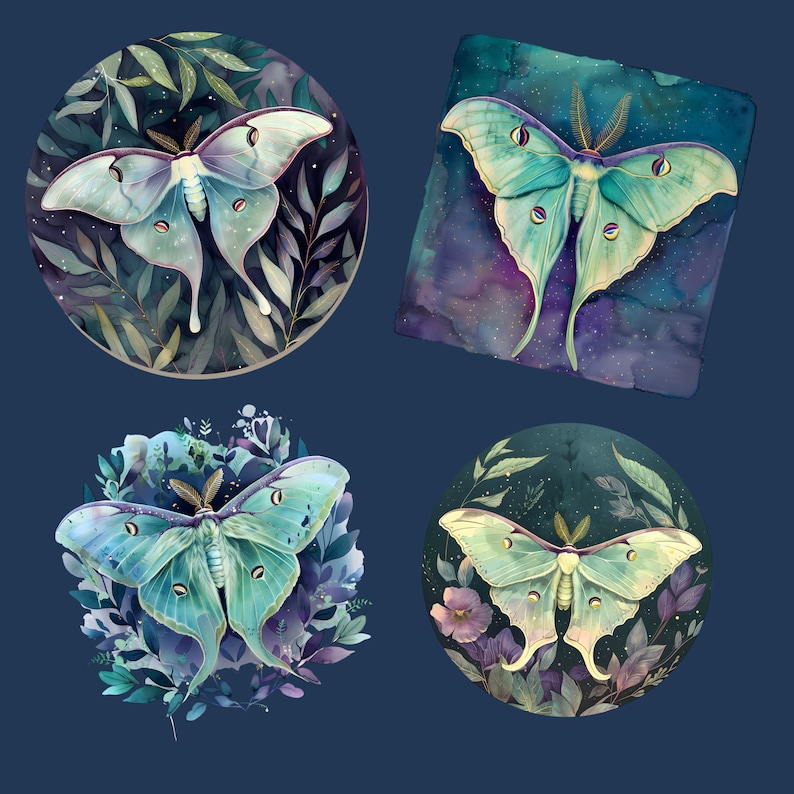 Luna Moth Clipart | Mystical Butterfly PNG | Moth Art | Print on Demand ...