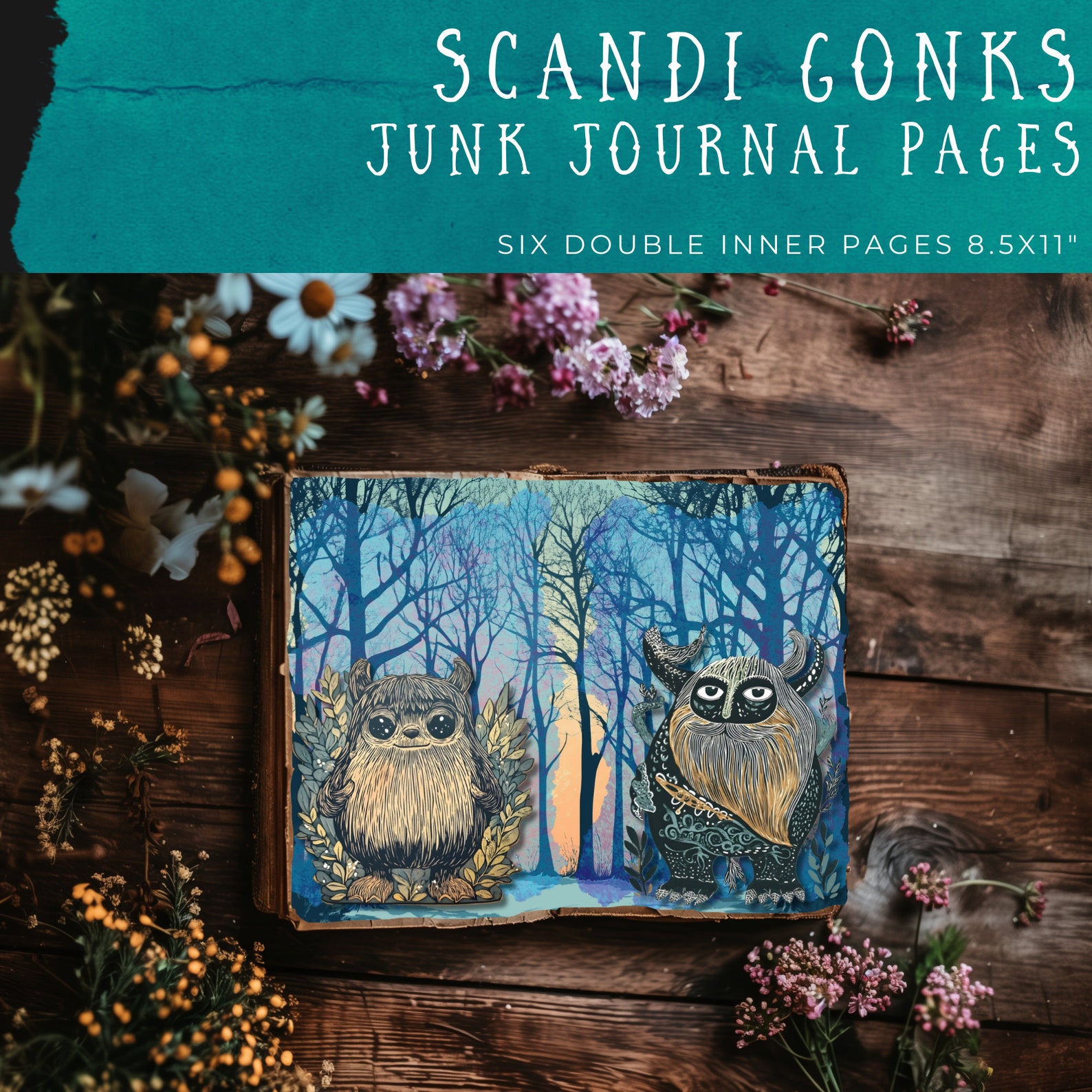 Scandi Gonk Six 8.5x11 Junk Journal Pages | Double Sheets | Vintage ...