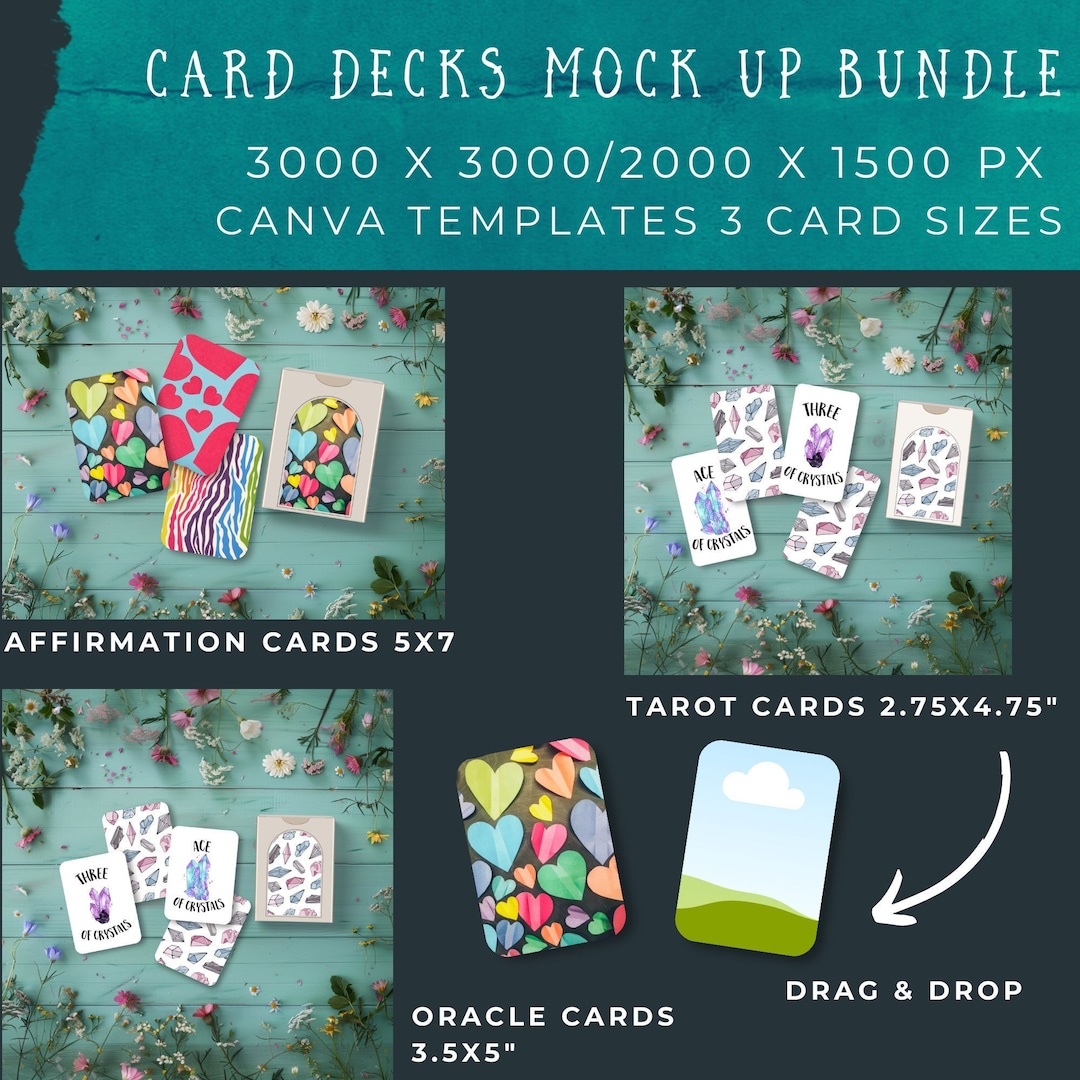 Tarot Affirmation Card Oracle Card Deck Mock up BUNDLE Canva Frame ...