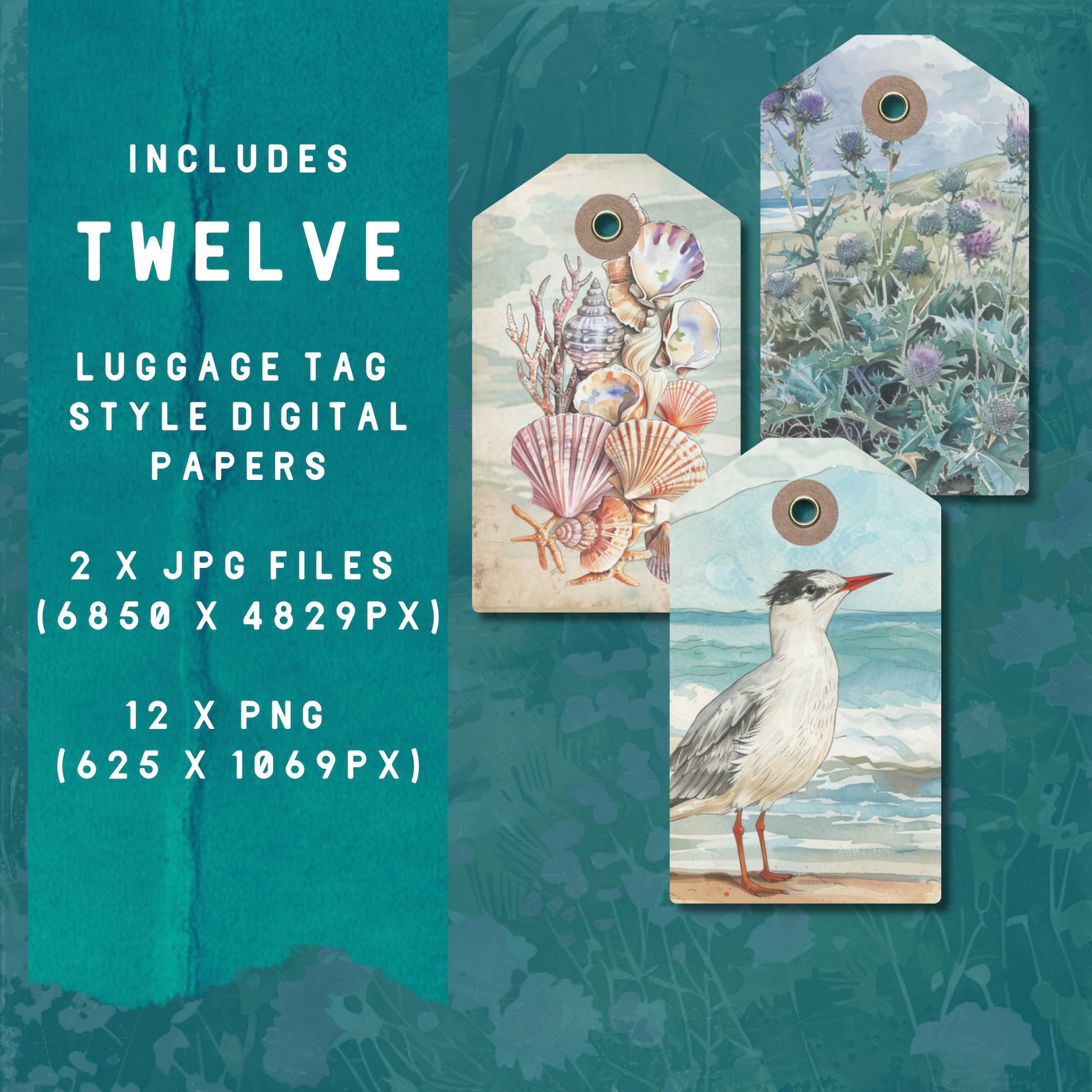 Vintage Seashore Themed Printable Junk Journal 12 Pack Digital Tags ...