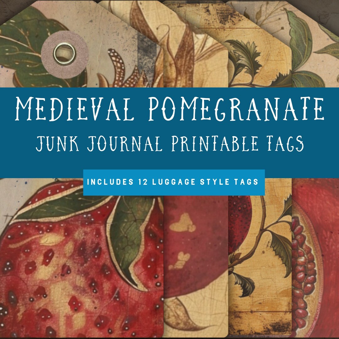 Medieval Pomegranate Themed Printable Junk Journal 12 Pack Digital Tags ...