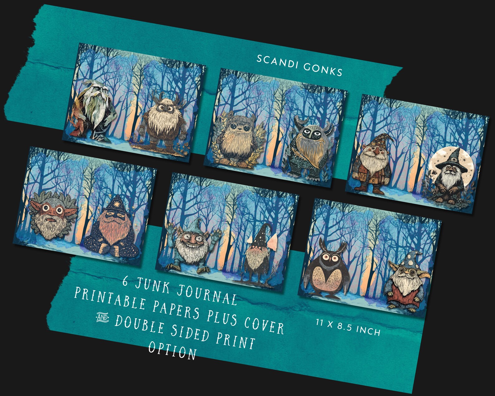 Scandi Gonk Six 8.5x11 Junk Journal Pages | Double Sheets | Vintage ...