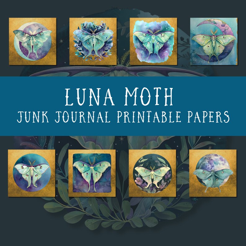 Luna Moth Watercolor Gold Leaf Digital Paper, Notebook Digital Paper ...
