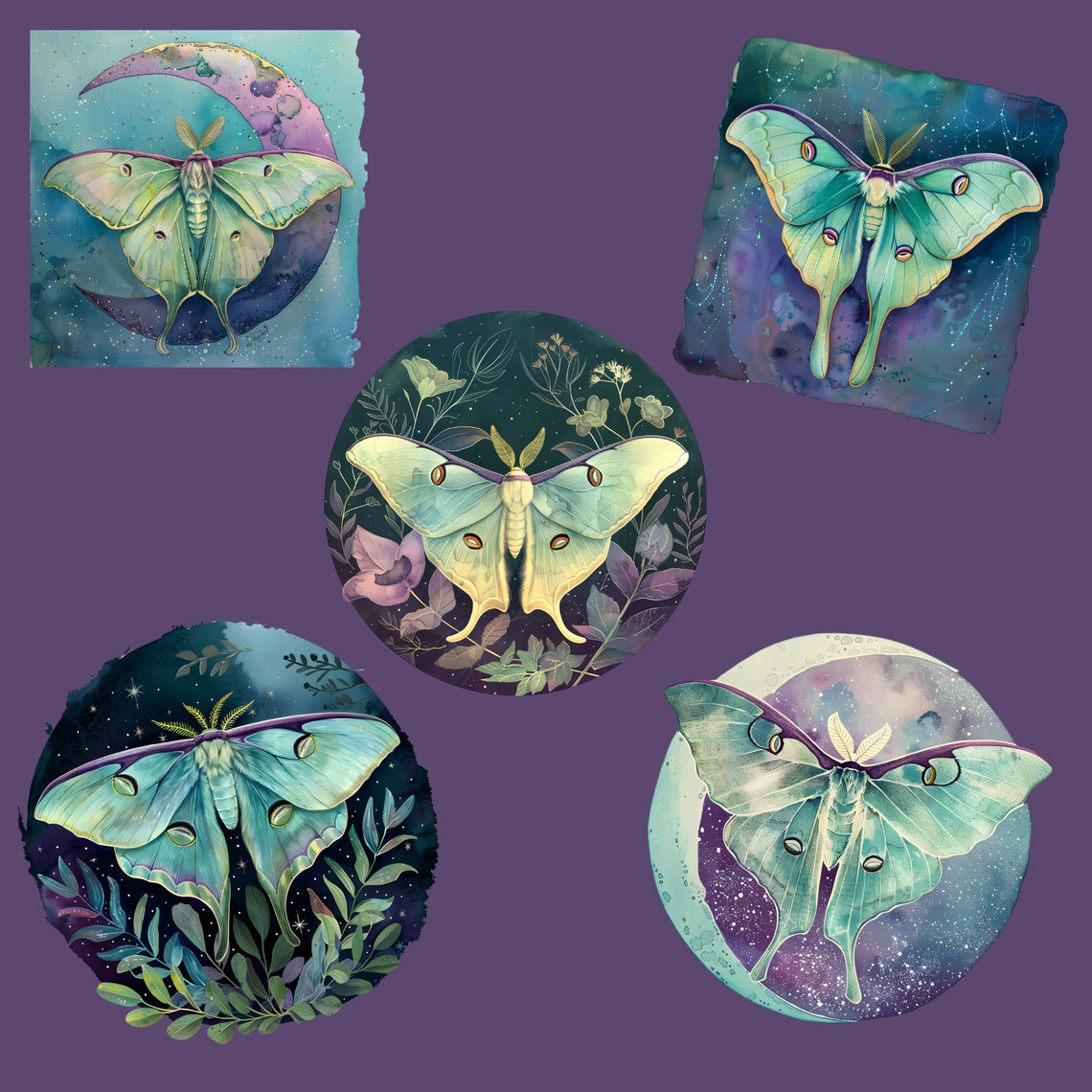 Luna Moth Clipart Mystical Butterfly PNG Moth Art Print on Demand ...