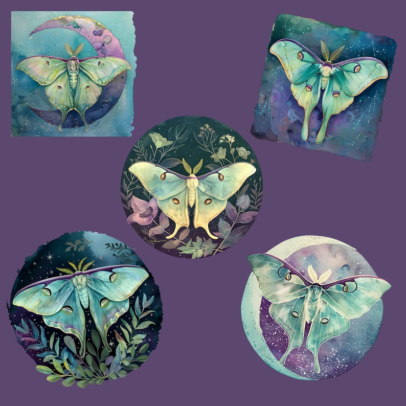 Luna Moth Clipart Mystical Butterfly PNG Moth Art Print on Demand ...