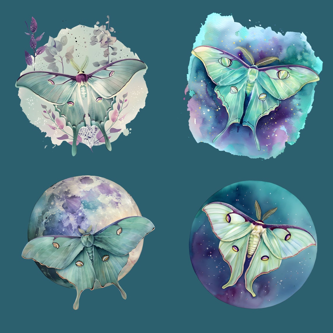 Luna Moth Clipart Mystical Butterfly PNG Moth Art Print on Demand ...