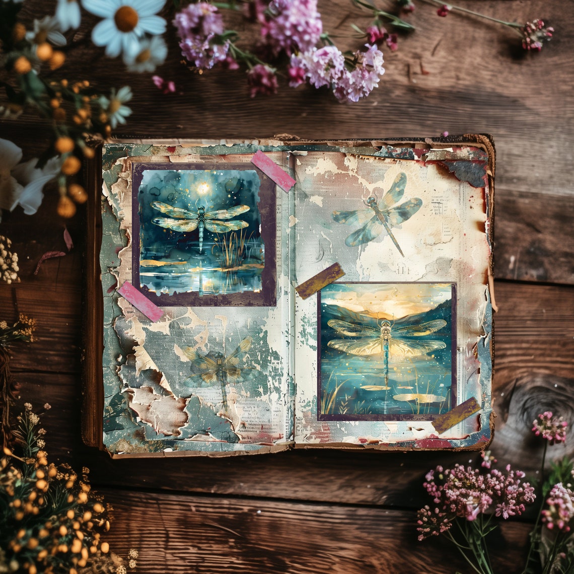 Junk Journal Pages Mock up - Open Tattered & Torn Art Diary. Altered ...