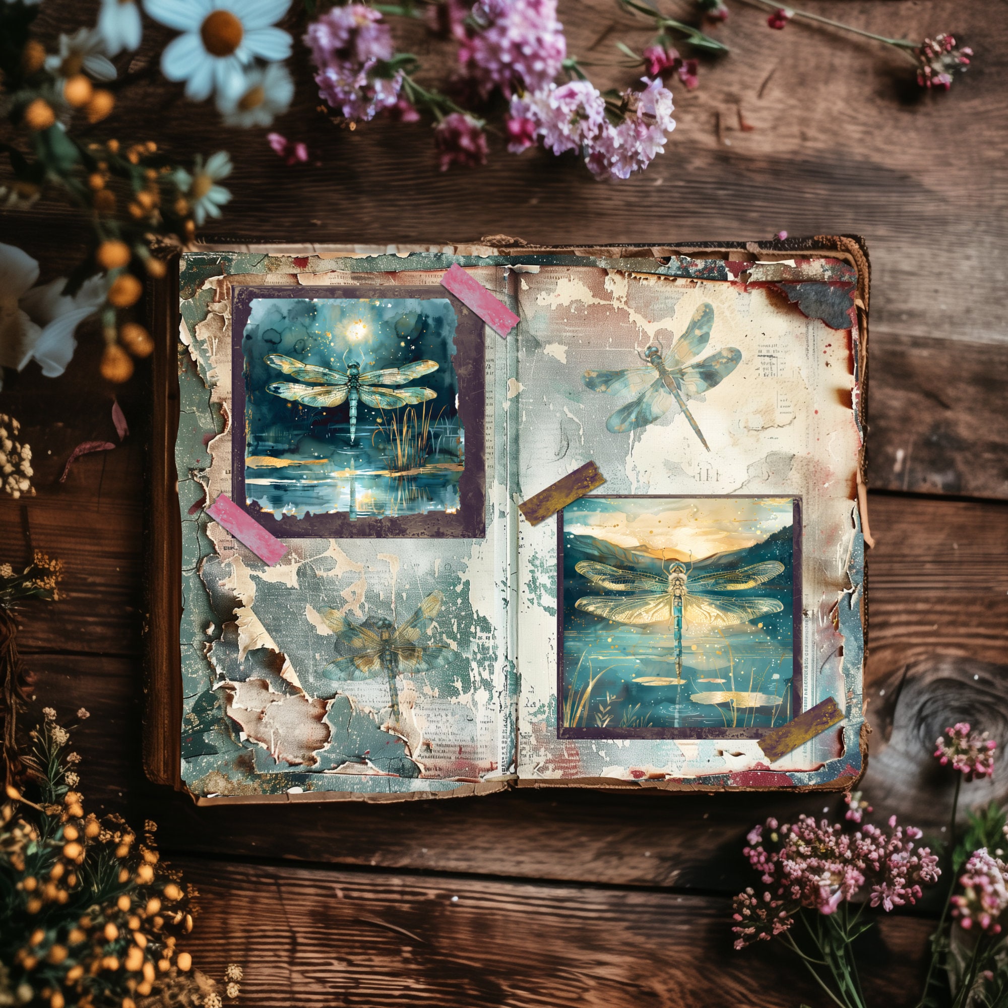 Junk Journal Pages Mock up - Open Tattered & Torn Art Diary. Altered Book, Vintage Ephemera and ...