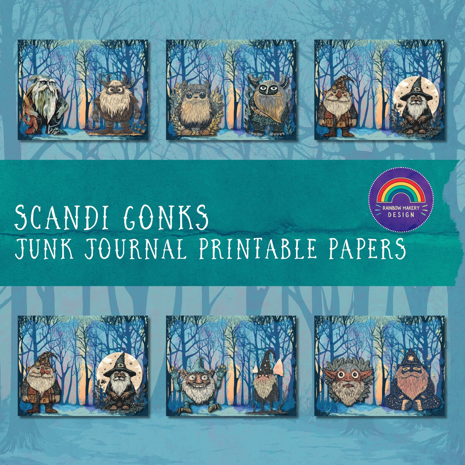 Scandi Gonk Six 8.5x11 Junk Journal Pages | Double Sheets | Vintage ...