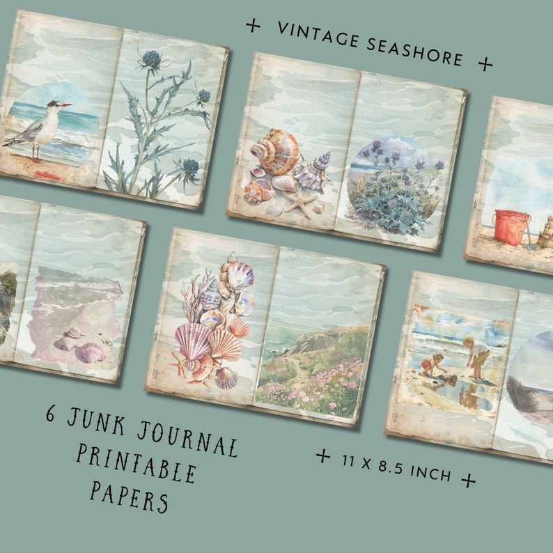 Vintage Seashore Themed Printable PDF Junk Journal 6 Pack Digital ...