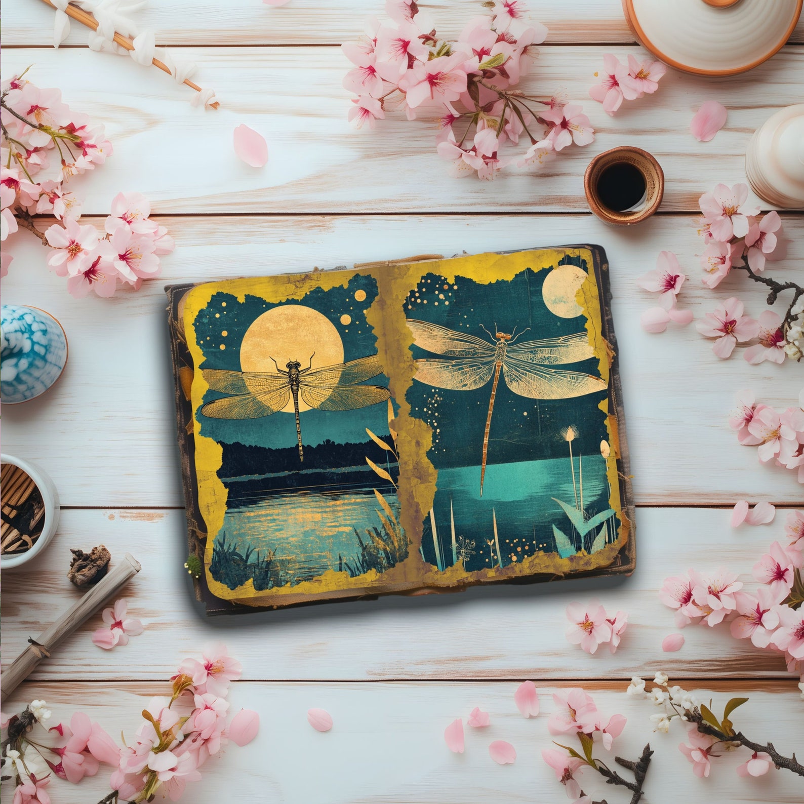 Junk Journal Pages Mock up - Open Tattered & Torn Art Diary. Altered Book, Vintage Ephemera ...