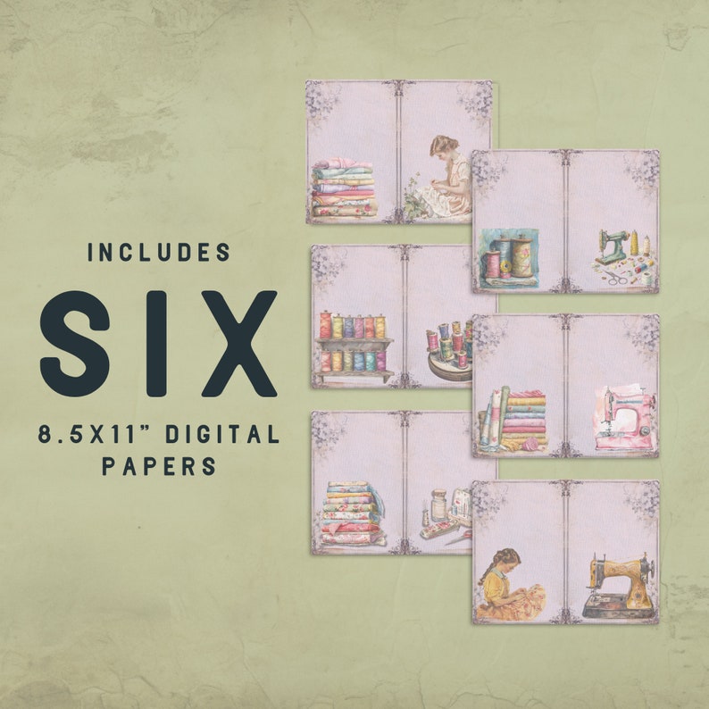 Vintage Sewing Themed Printable PDF Junk Journal 6 Pack Digital Papers ...