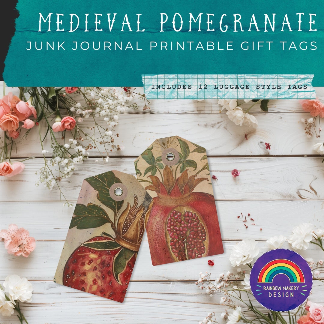 Medieval Pomegranate Themed Printable Junk Journal 12 Pack Digital Tags ...