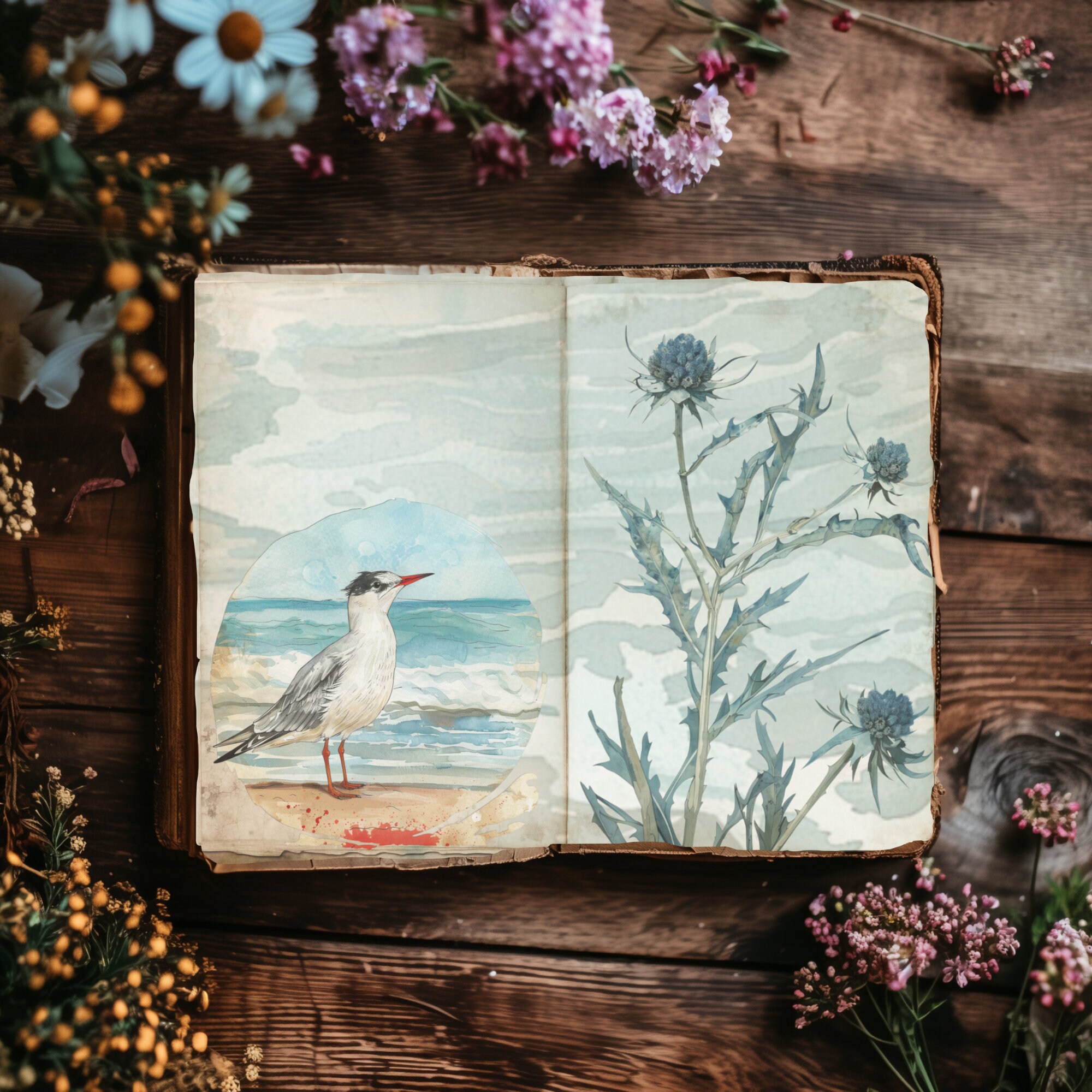 Junk Journal Pages Mock up - Open Tattered & Torn Art Diary. Altered Book, Vintage Ephemera and ...