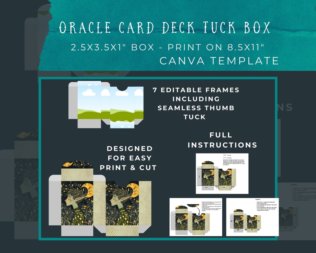 Small Oracle Card Tuck Box 2.5x3.5x1" | Add Your Design CANVA TEMPLATE ...