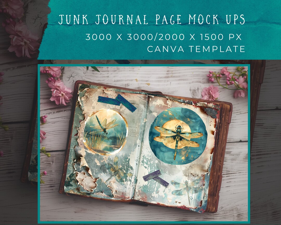 Junk Journal Pages Mock up - Open Tattered & Torn Art Diary. Altered Book, Vintage Ephemera and ...