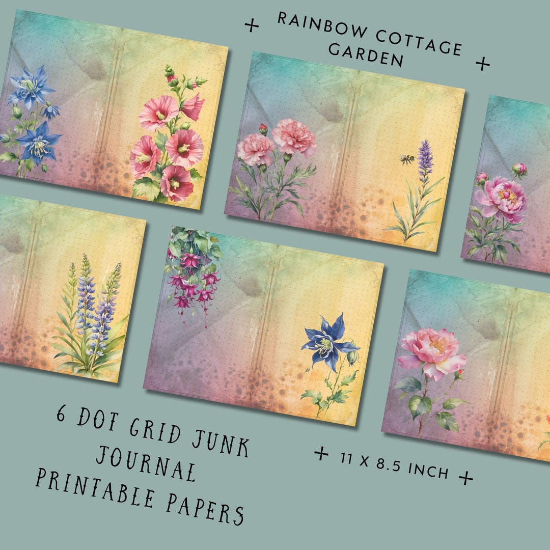 Rainbow Cottage Garden Dot Grid Printable PDF Junk Journal 6 Pack ...