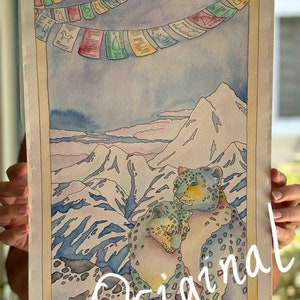 Print, Limited Edition “snow Leopards”, Fine Art Watercolor and Ink Illustration. A Unique ...