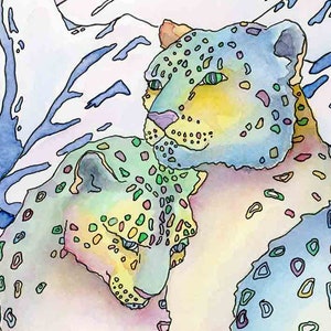 Print, Limited Edition “snow Leopards”, Fine Art Watercolor and Ink ...