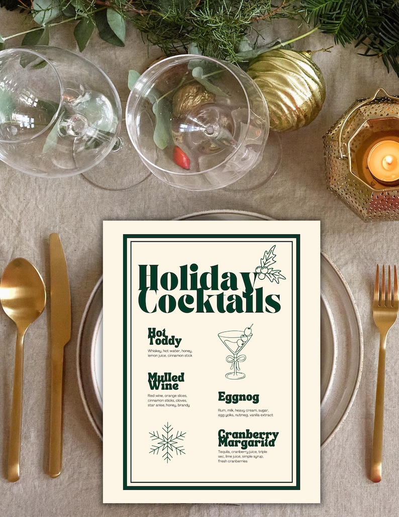 Customizable Holiday Cocktail Menu - Holiday Party Drink Menu - Etsy