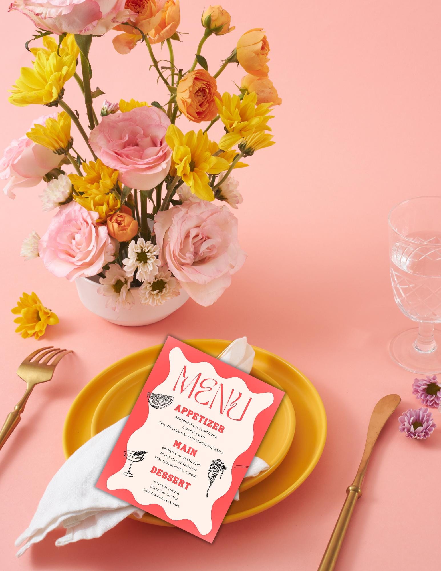 Bold Wavy Dinner Menu Template, Modern & Editable Event Menu, Vibrant ...