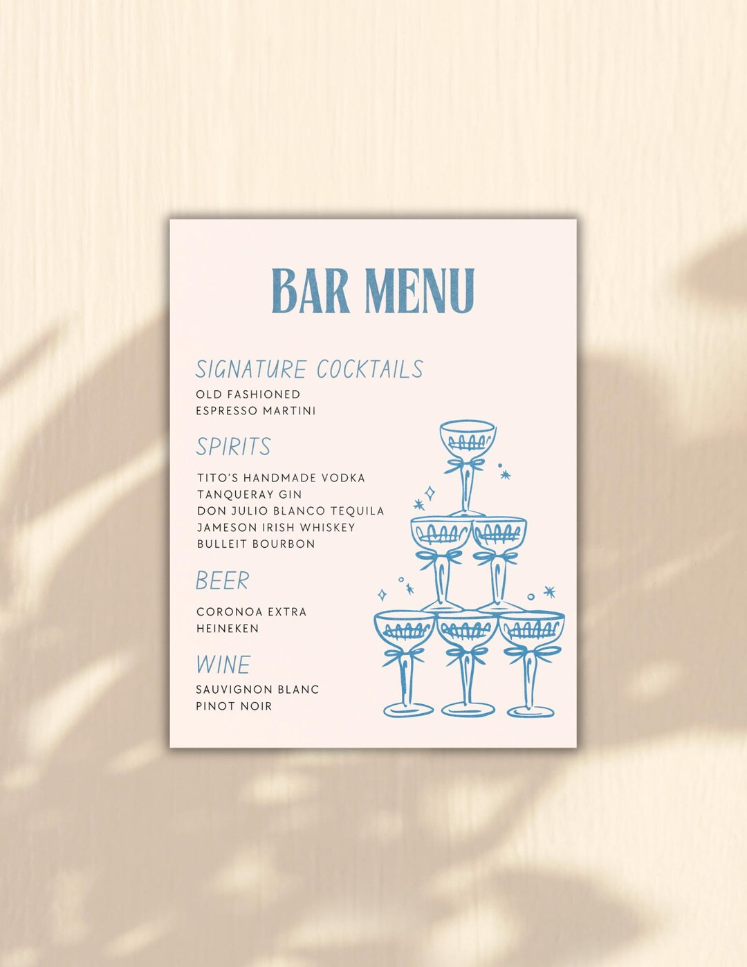 Classic Chic Bar Menu – Editable Wedding Cocktails, Bridal Shower ...