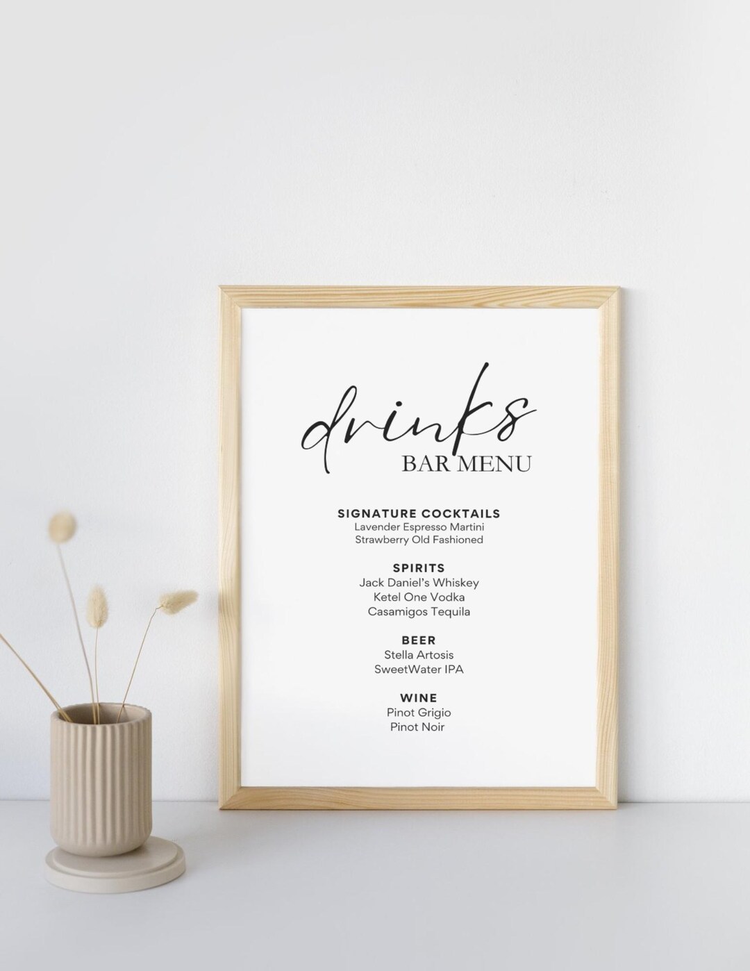 Classic Chic Bar Menu Editable Wedding Cocktails, Bridal Shower ...