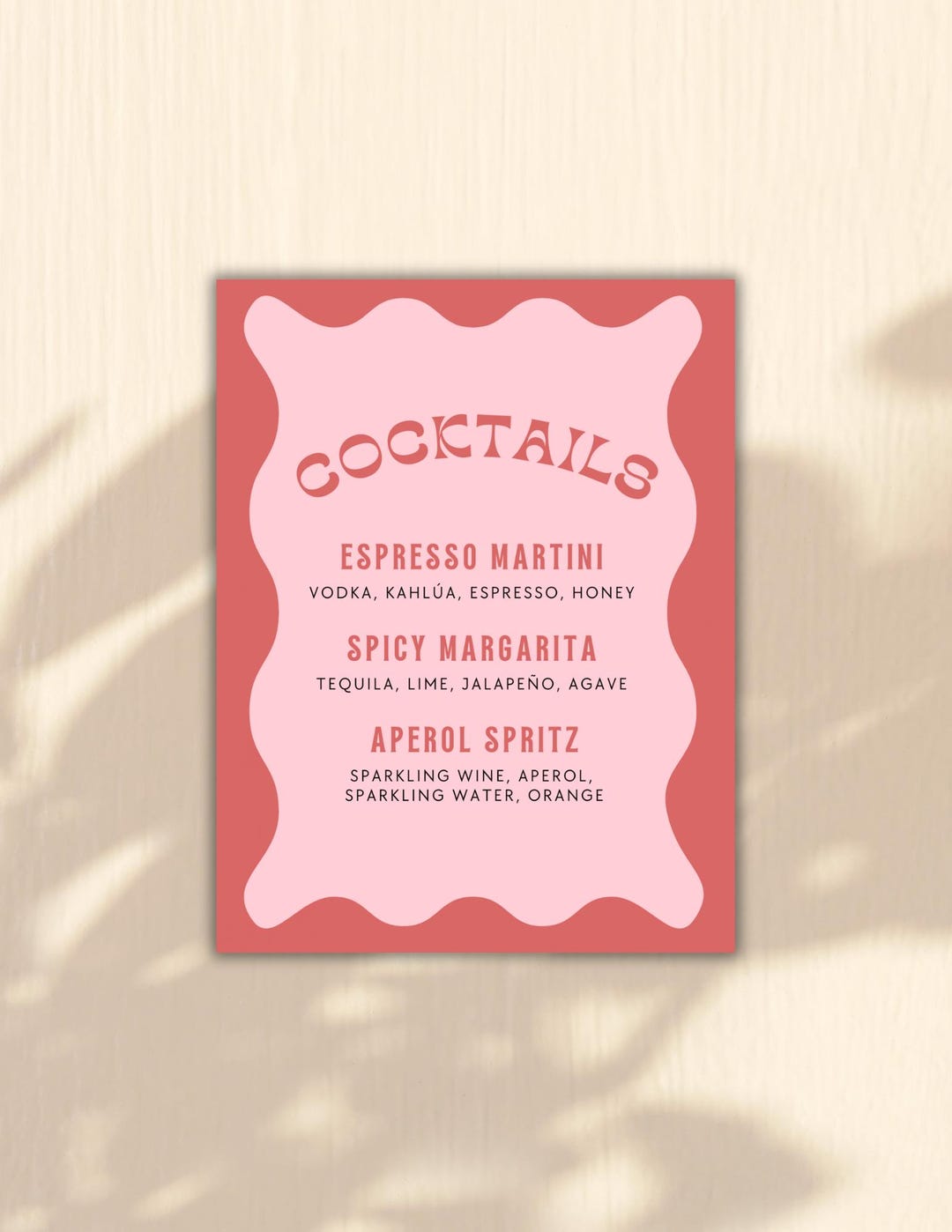 Wavy Pink Cocktail Menu Template: Modern Event Design (editable in ...