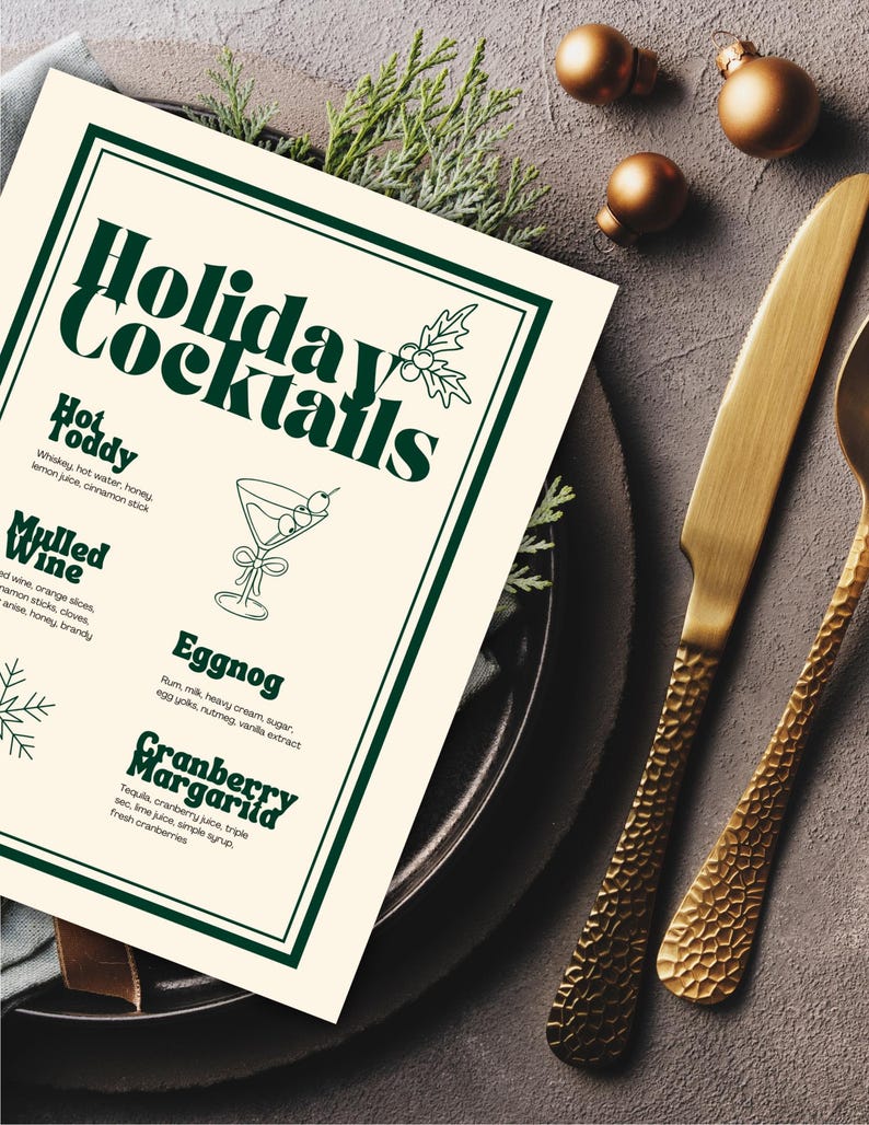 Customizable Holiday Cocktail Menu - Holiday Party Drink Menu - Etsy