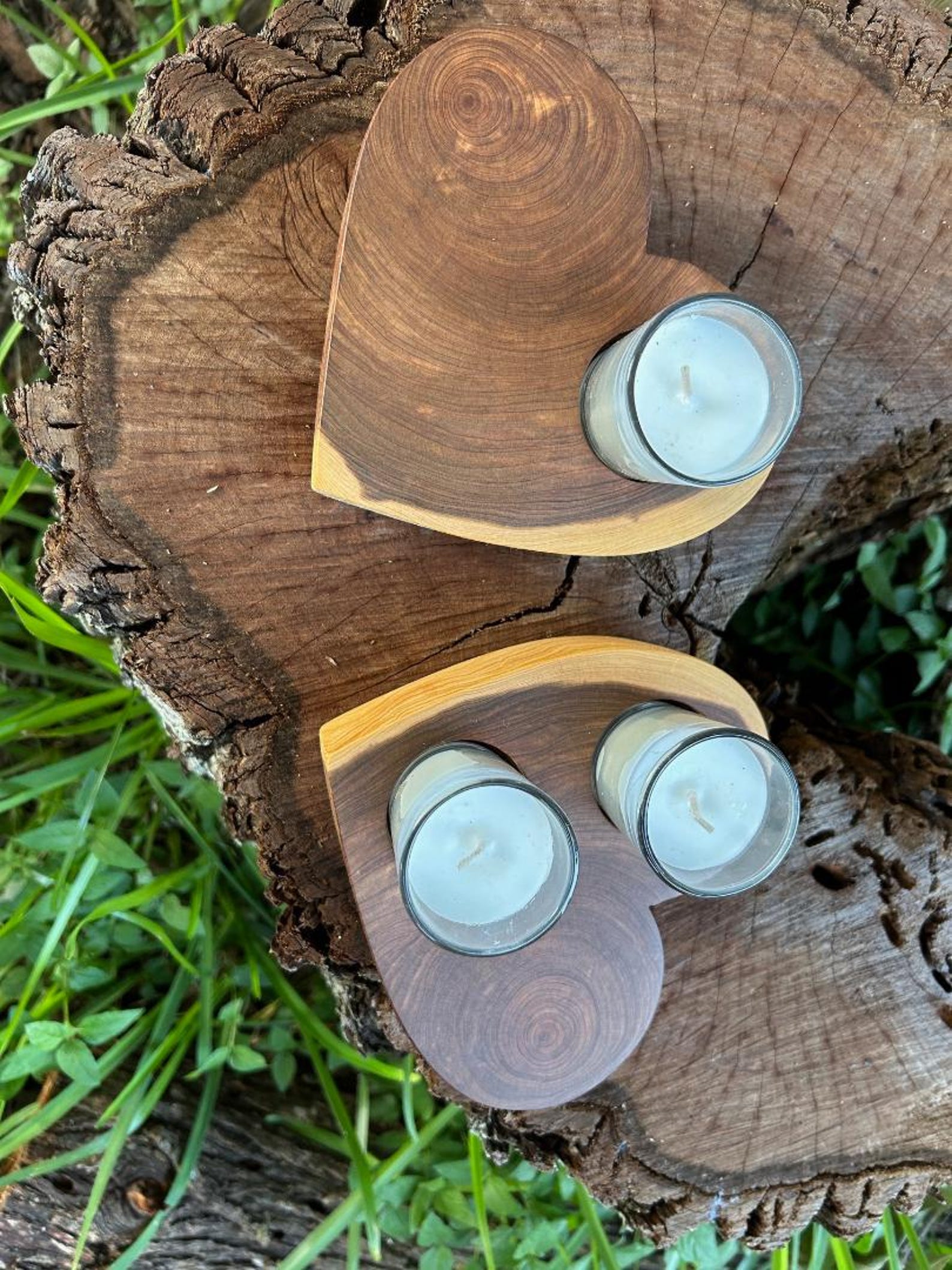 Two (2) Cedar Heart Candleholders | Chonky | Candle | Natural Wood ...