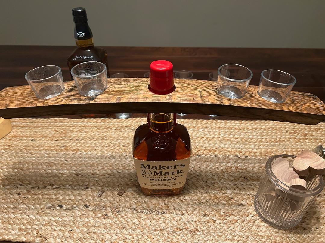 Barrel Stave Whiskey Shot Butler | 4-glass Whiskey Caddy | Shot Glass ...