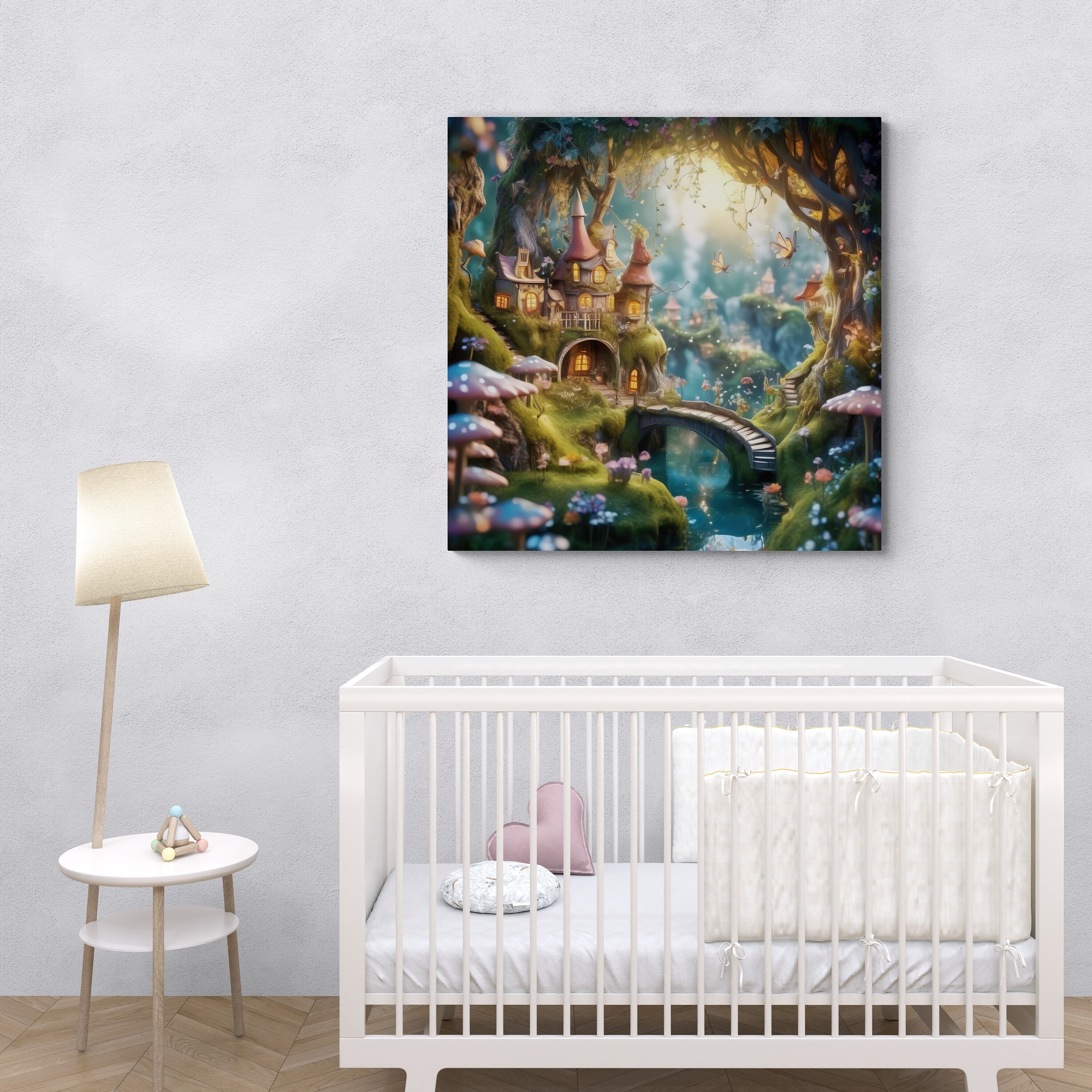 Miniature Fairy Village Under Tree, Surreal Children's Wall Art ...