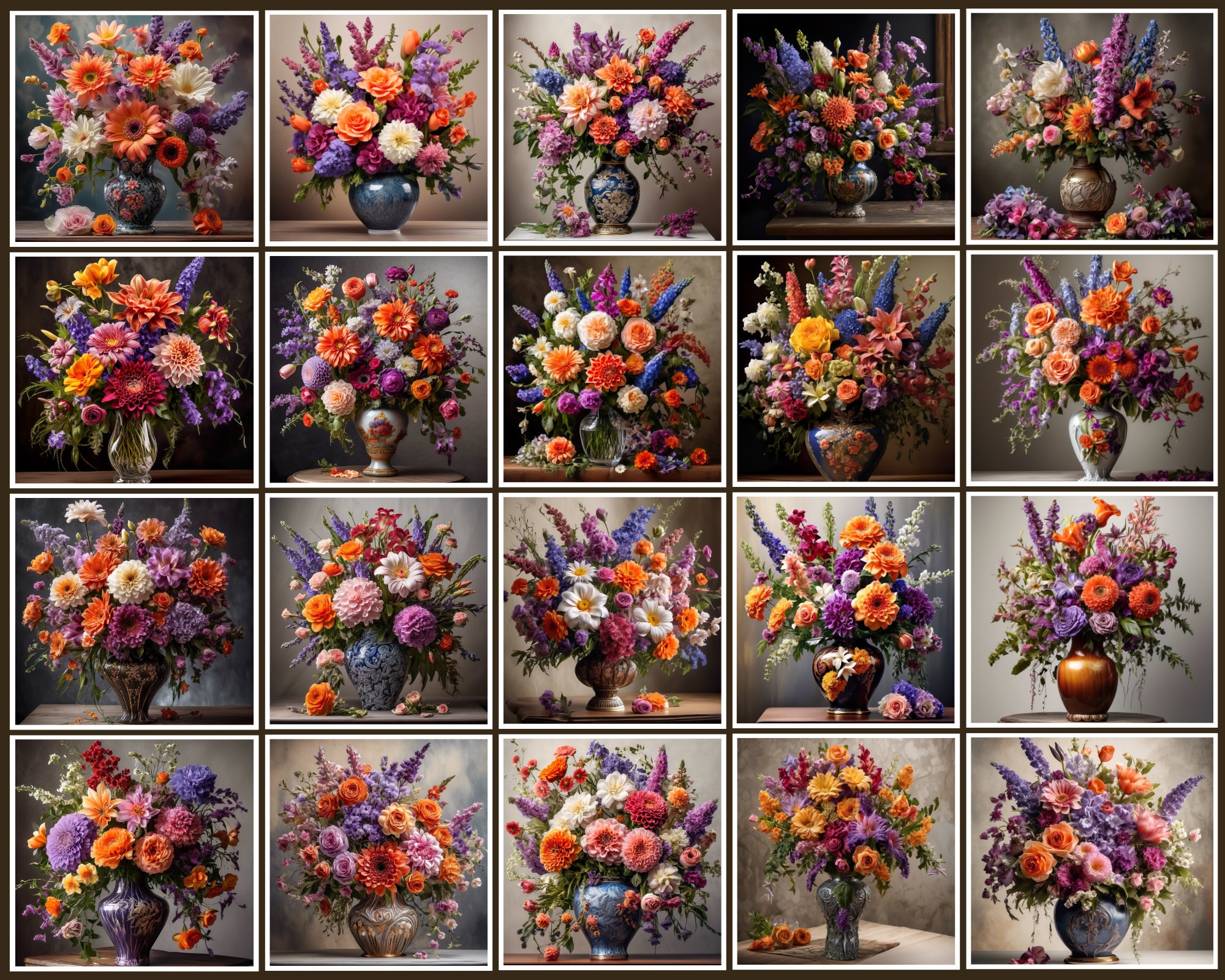 Classical Floral Arrangements, 20 Pack, Flowers in Vase, Flower Canvas ...