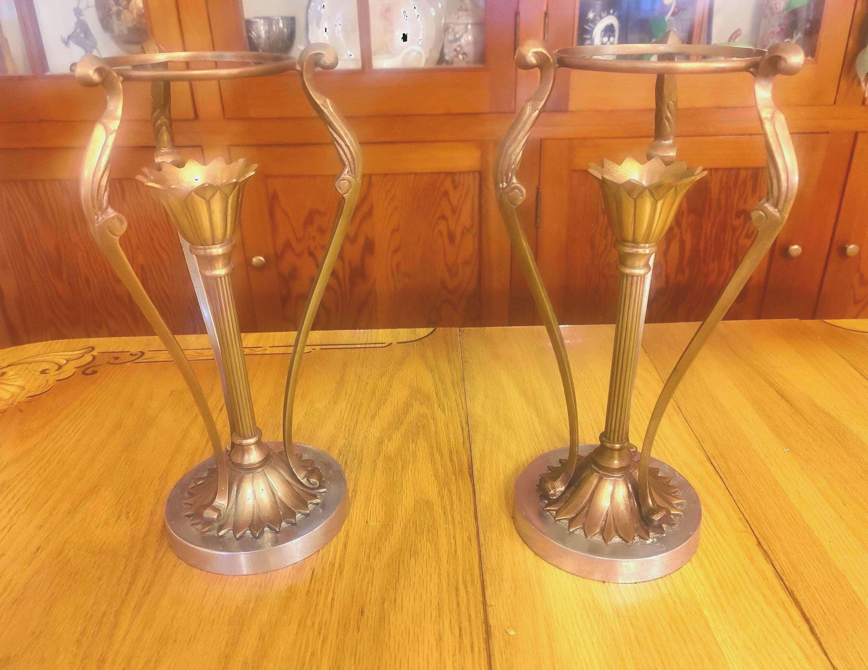 Vintage Hollywood Regency Brass Candlestick Holders: Tulip & Starburst ...
