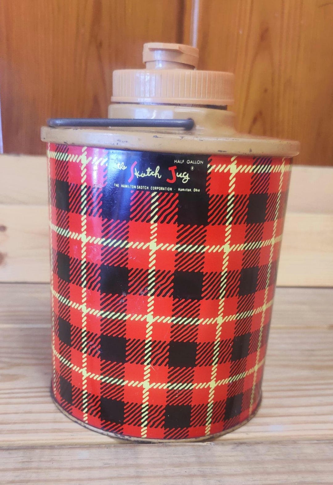 Vintage Half Gallon Skotch Jug Thermos With Red Plaid Design - Glass ...
