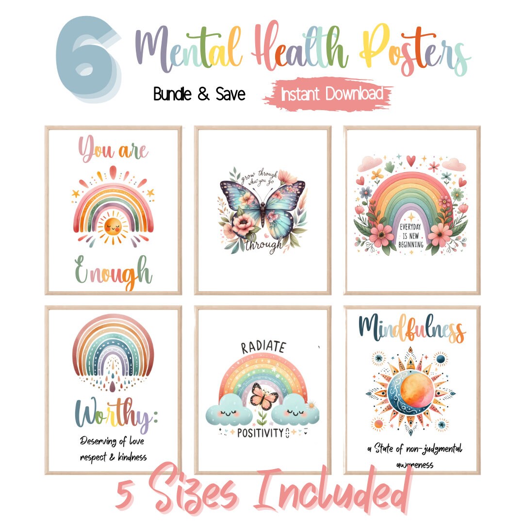 Set of 6 Therapy Posters, Mental Health Bundle, School Psychologist ...