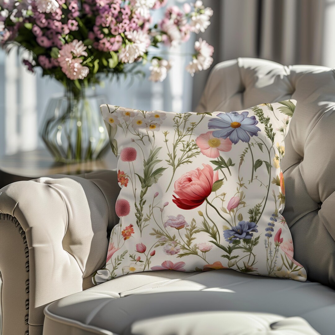 Floral Cottagecore Pillow Light Color Throw Pillow Gift for Garden ...