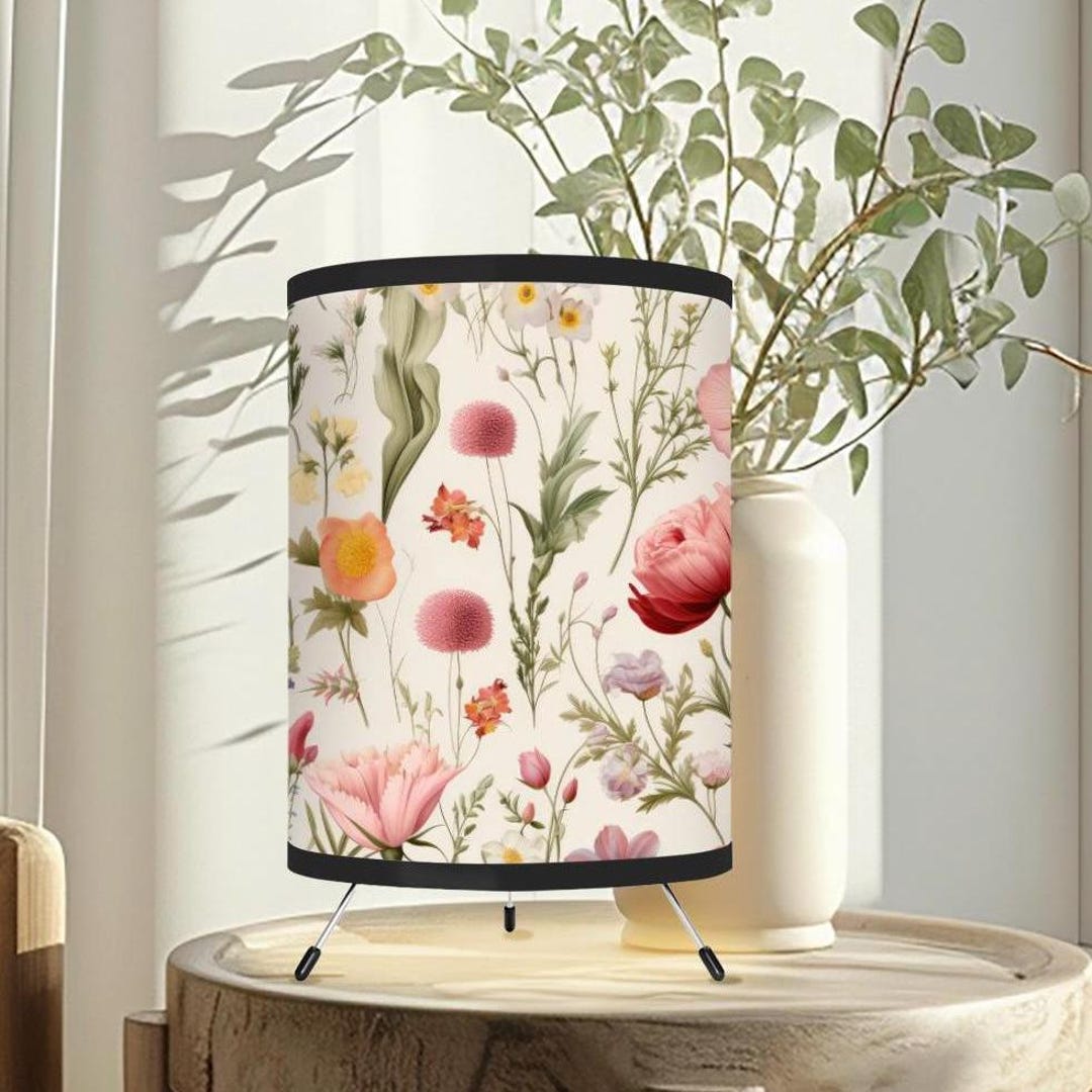 Floral Tripod Lamp Cottagecore Floral Print Lamp Shade Farmhouse Decor ...