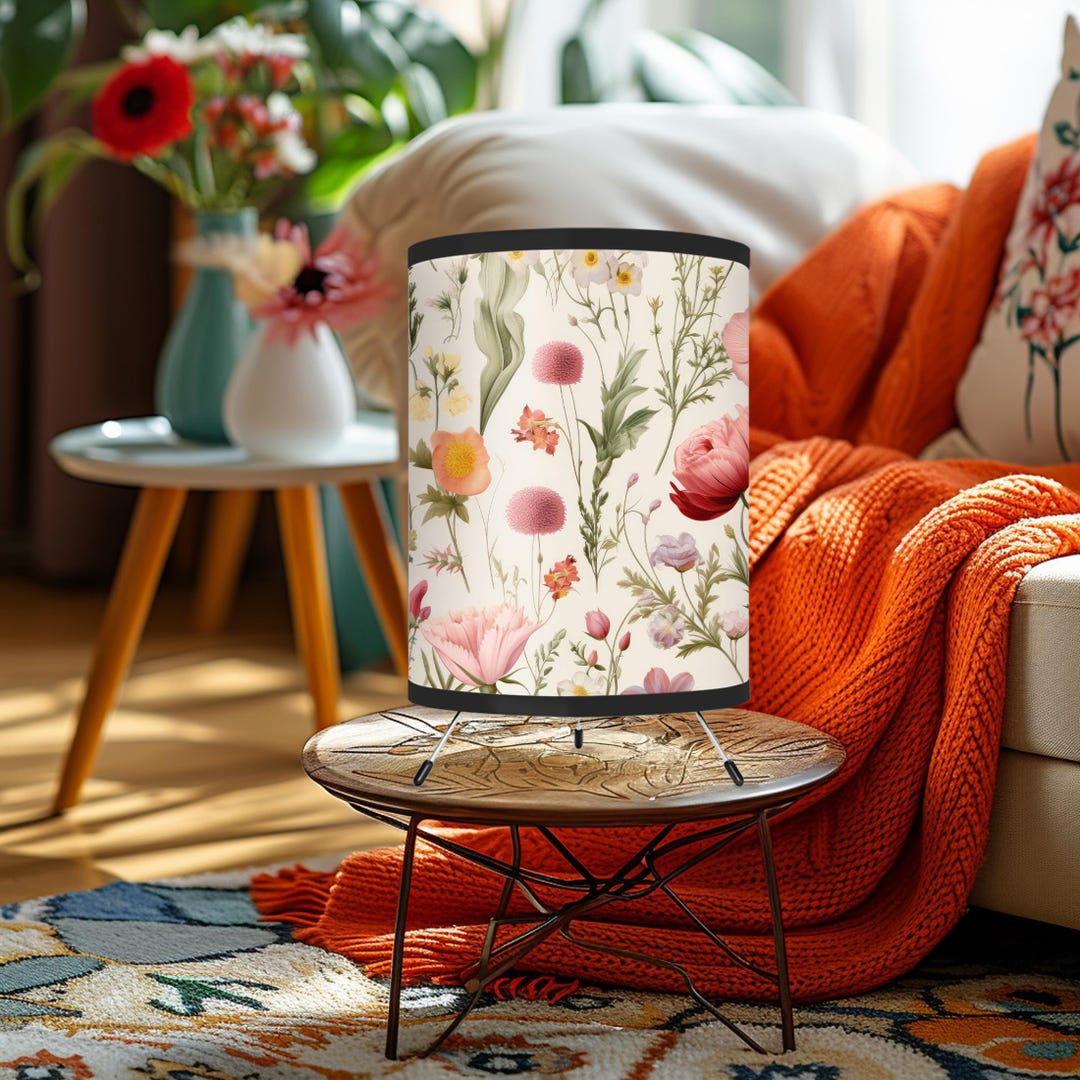 Athena Tripod Lamp, Cottagecore Floral Print Lighting Fixture, High-res ...
