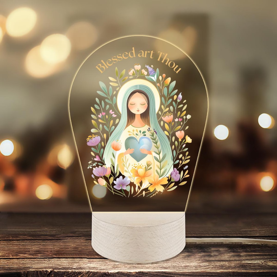 Catholic Night Light Virgin Mary Lamp Blessed Mother Art Christian ...