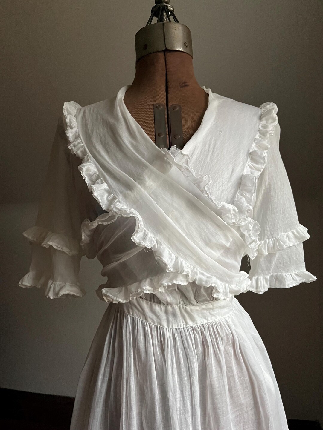 1910s Toile Ruffled Fichu Dress - Etsy