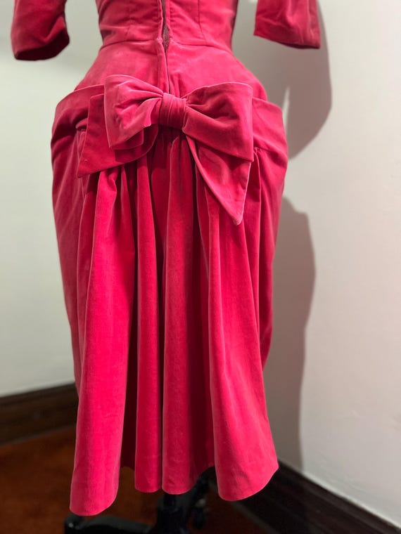 1950s Pink Velvet Bustle Dress - Gem
