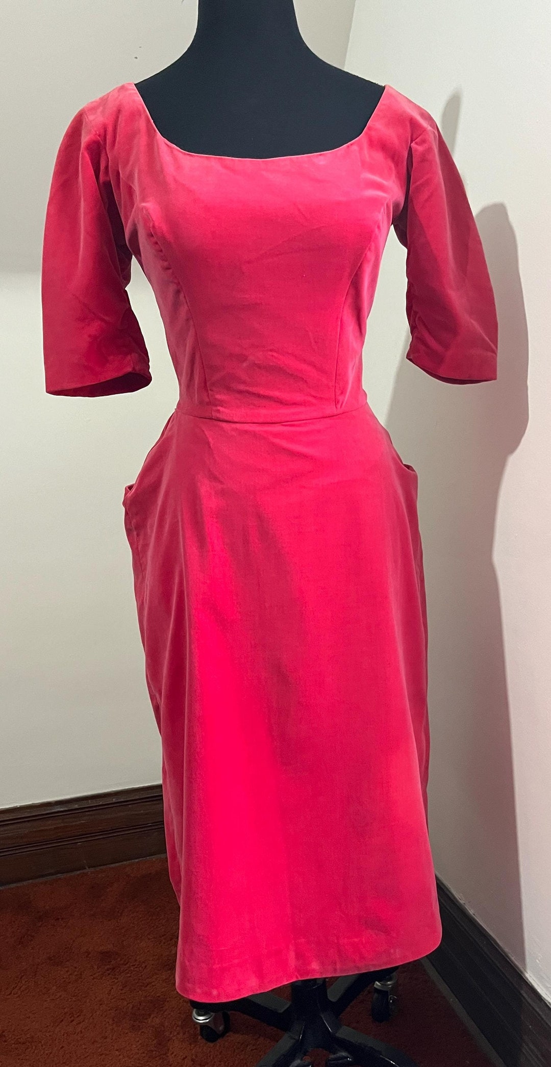 1950s Pink Velvet Bustle Dress - Etsy