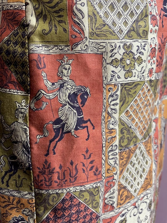 1960s Green Medieval Print Cotton Day Dress - Gem